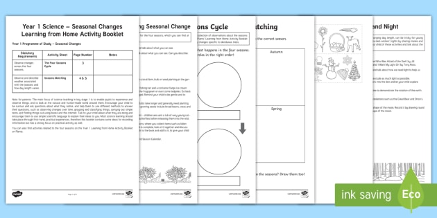 Year 1 Science Learning from Home (Seasonal Changes) Activity Booklet