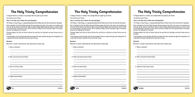 Holy Trinity Differentiated Reading Comprehension Activity