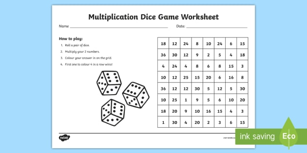 Multiplication Dice Game Worksheet Teacher Made 