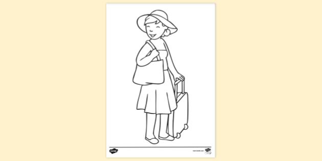 FREE! - Tourist With Suitcase And Shoulder Bag Colouring | Colouring Sheets