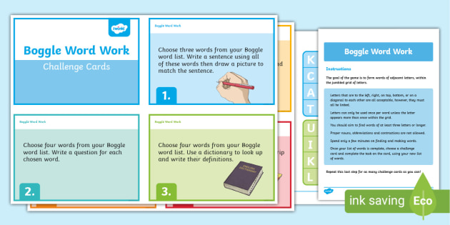 Word Work Boggle Challenge Cards for Year 3 and 4