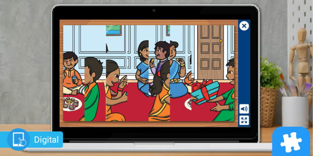 Fun Interactive Diwali Puzzle Strips Picture Sequencing Game