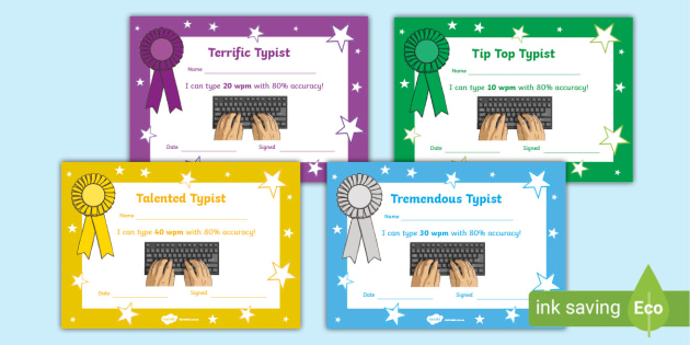 Typing Achievement Certificates | Years 3&4 Typing Resources