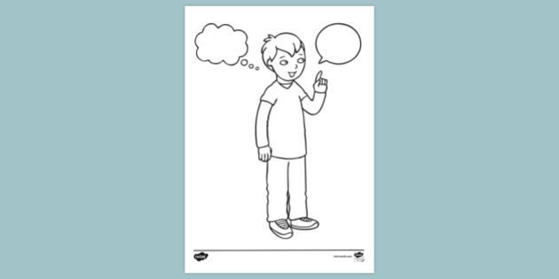 Child Boy Talking & Pointing Colouring | Colouring Sheet