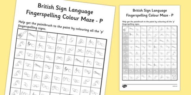 British Sign Language Left Handed Fingerspelling Colour Maze P