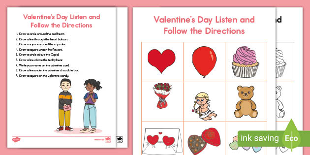 Valentine's Day Listen and Follow Directions | Twinkl