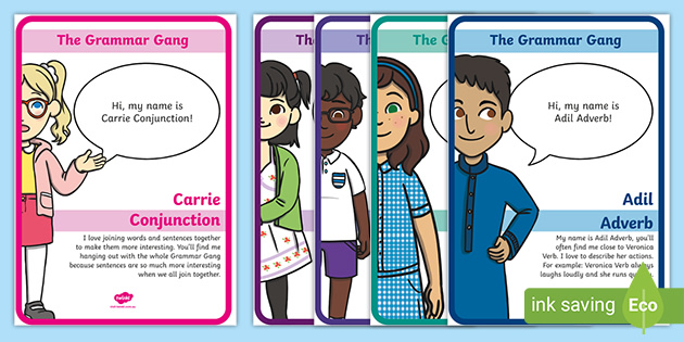 Parts of Speech Grammar Character Display Posters