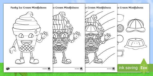 Mindfulness Funky Ice Cream Pictures to Colour and Print