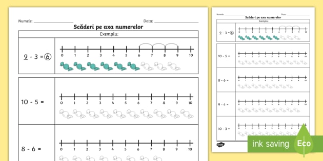 Scăderi pe axa numerelor în concentrul 1 10 Fișă de activitate