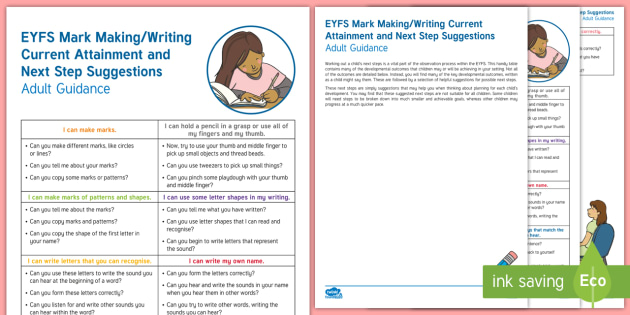 EYFS Mark Making/Writing Current Attainment and Next Step Suggestions Adult