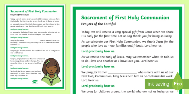 Sacrament of First Communion Prayers of the Faithful Print-Out