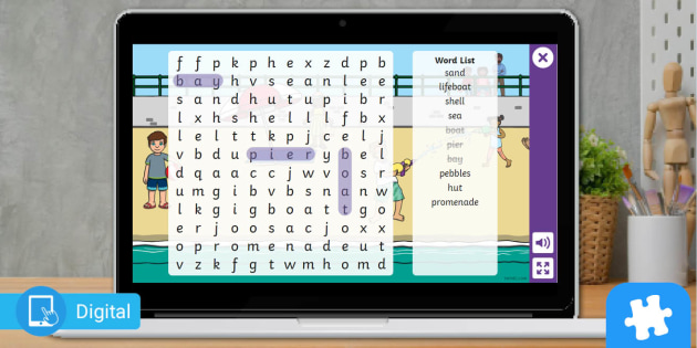 Fun Interactive Seaside Word Search Puzzle Game - Twinkl