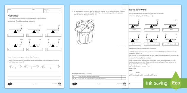 Moments Worksheet / Worksheet (teacher made)