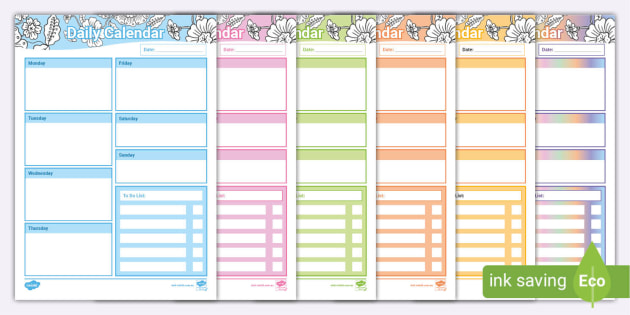 A4 Daily Calendars in Pastel (teacher made)