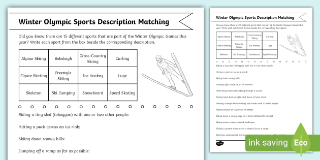 Winter Olympic Sports Description Matching - Year 4 HASS