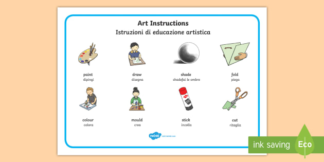 Art Instructions Word Mat English/Italian - Art Instructions Word Mat