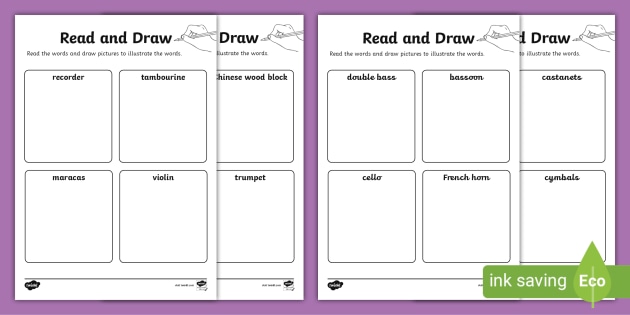 Musical Instrument Read and Draw Worksheet