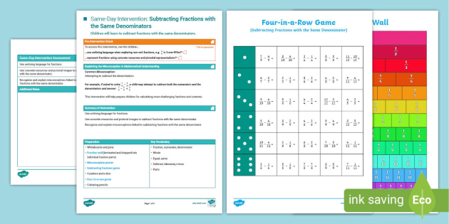 👉 Y3 Intervention Subtract Fractions with Same Denominators