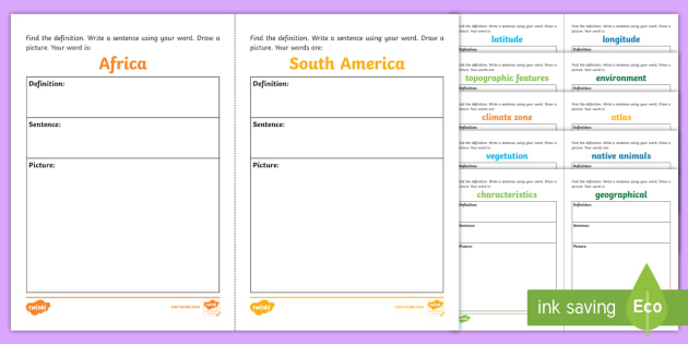Africa and South America Word Wall Activity (teacher made)