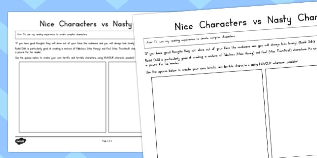 Nice Characters vs Nasty Characters Worksheet to Support Teaching on ...
