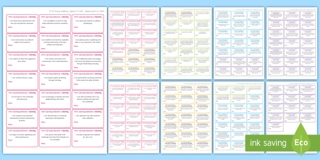 EYLF Learning Outcomes Assessment Stickers with Examples