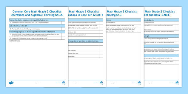 Common Core Math Second Grade Standards Checklist