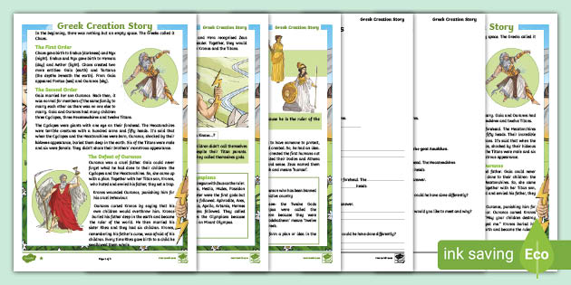 Greek Mythology Creation Story Differentiated Reading Comprehension