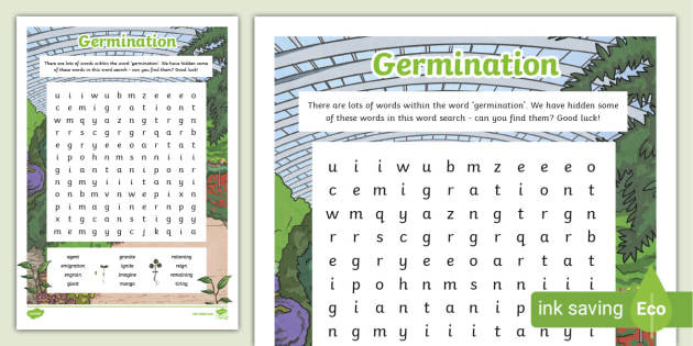 Germination Word Unscramble Word Search (teacher made)