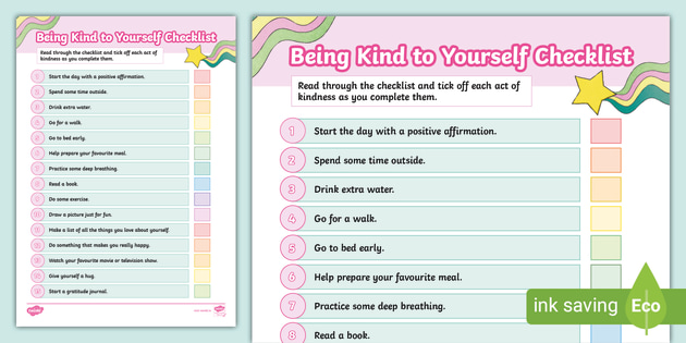* NEW * 'World Kindness Day' - Being Kind to Yourself Checklist.