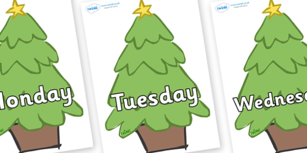 FREE! - Days of the Week on Christmas Trees (Plain)