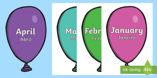 Months of the Year on Balloons English/Portuguese