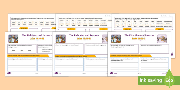 The Rich Man and Lazarus Activity (differentiated) KS2