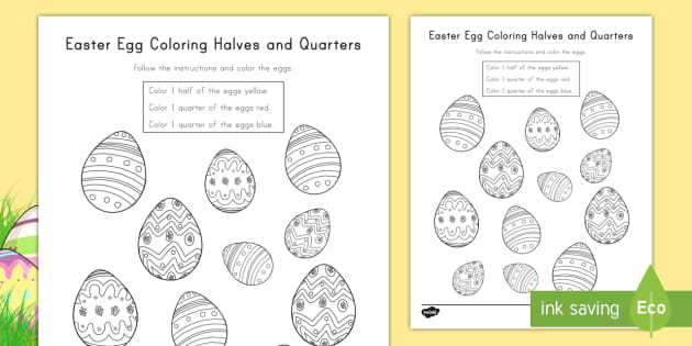 Easter Egg Coloring Halves and Quarters Activity