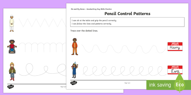 Me and My Name Patterns Pencil Control Worksheet / Worksheets
