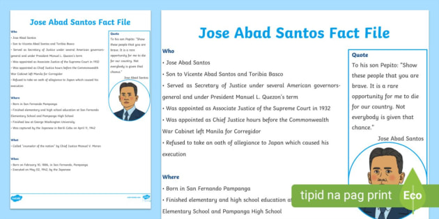 * NEW * Jose Abad Santos Fact File | Preschool | Twinkl