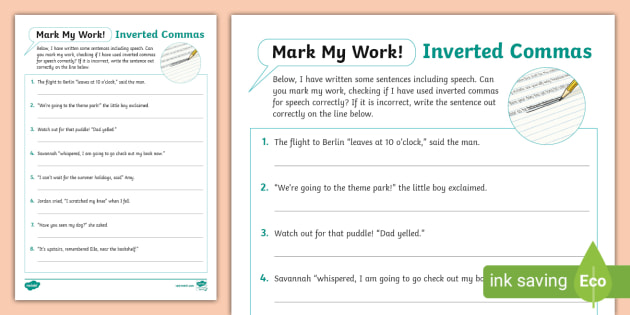 Inverted Commas Worksheet Year 6 Punctuation Worksheet Pack – Upper