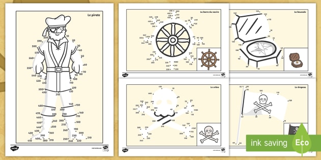 Feuilles de points à relier : Compter de 10 en 10 - Les Pirates
