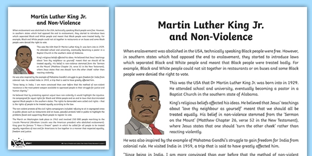 Dr Martin Luther King: Religion & Non-Violence Info Sheet