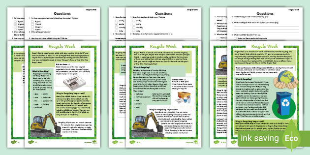 LKS2 Recycle Week Differentiated Reading Comprehension Activity