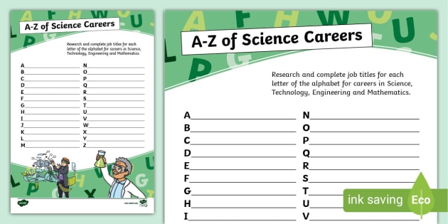A-Z of Science Careers - Science Career Activity Sheet