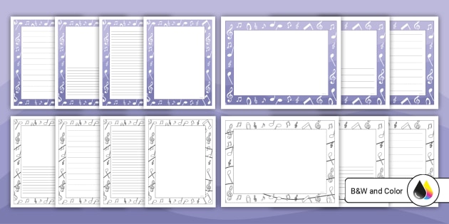 Blank and Lined Journal Writing Pages - Listening to Music Border