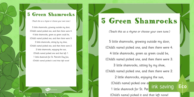 5 Green Shamrocks Rhyme (teacher made)