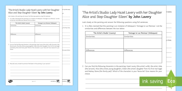 The Artist's Studio Art Appreciation Worksheet / Worksheet