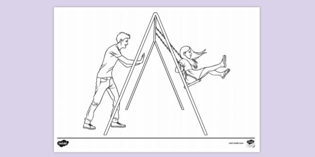FREE! - Pushing Child on Swing Colouring Sheet | Colouring Sheets