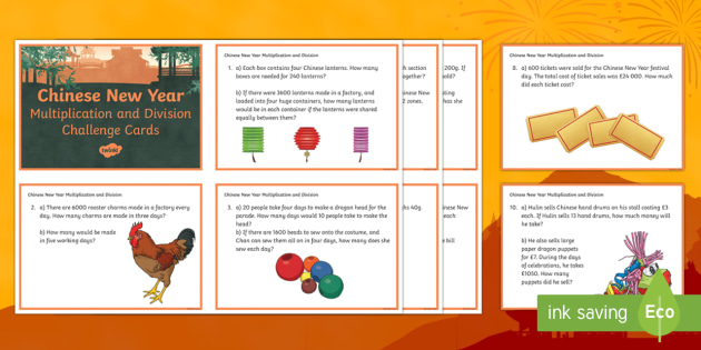 Chinese New Year Multiplication and Division Maths Challenge Cards