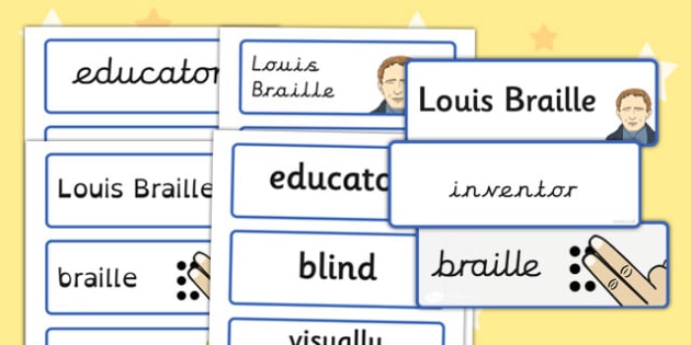 Louis Braille Word Cards