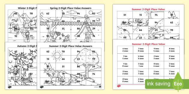 * NEW * Seasons-Themed 2-Digit Place Value CfE First Level Colouring