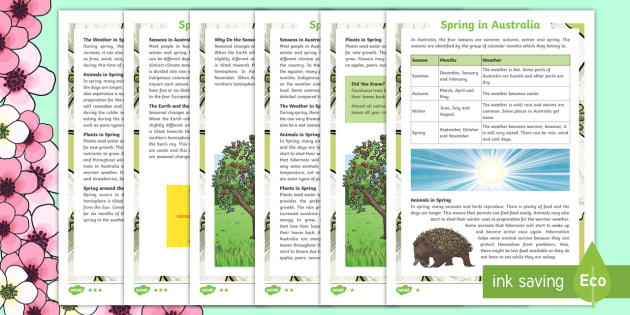 3-6 Spring in Australia Differentiated Reading Comprehension Activity