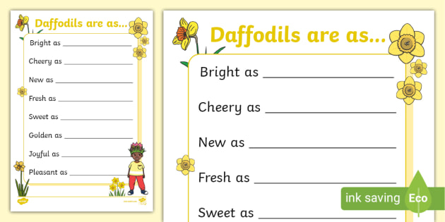 Daffodils Simile Poem Writing Template (teacher made)