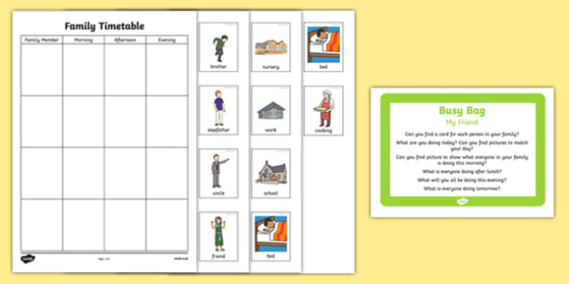 My Family Timetable Busy Bag Prompt Card and Resource Pack